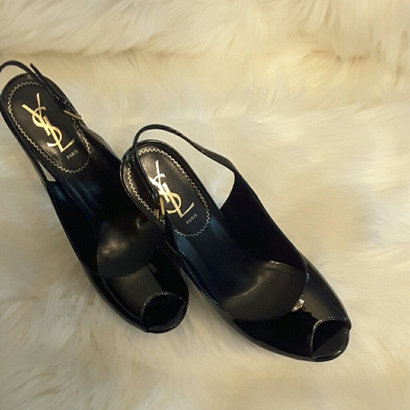 Yves Saint Laurent | Shoes | Authentic Ysl Black Patent Leather Peep ...